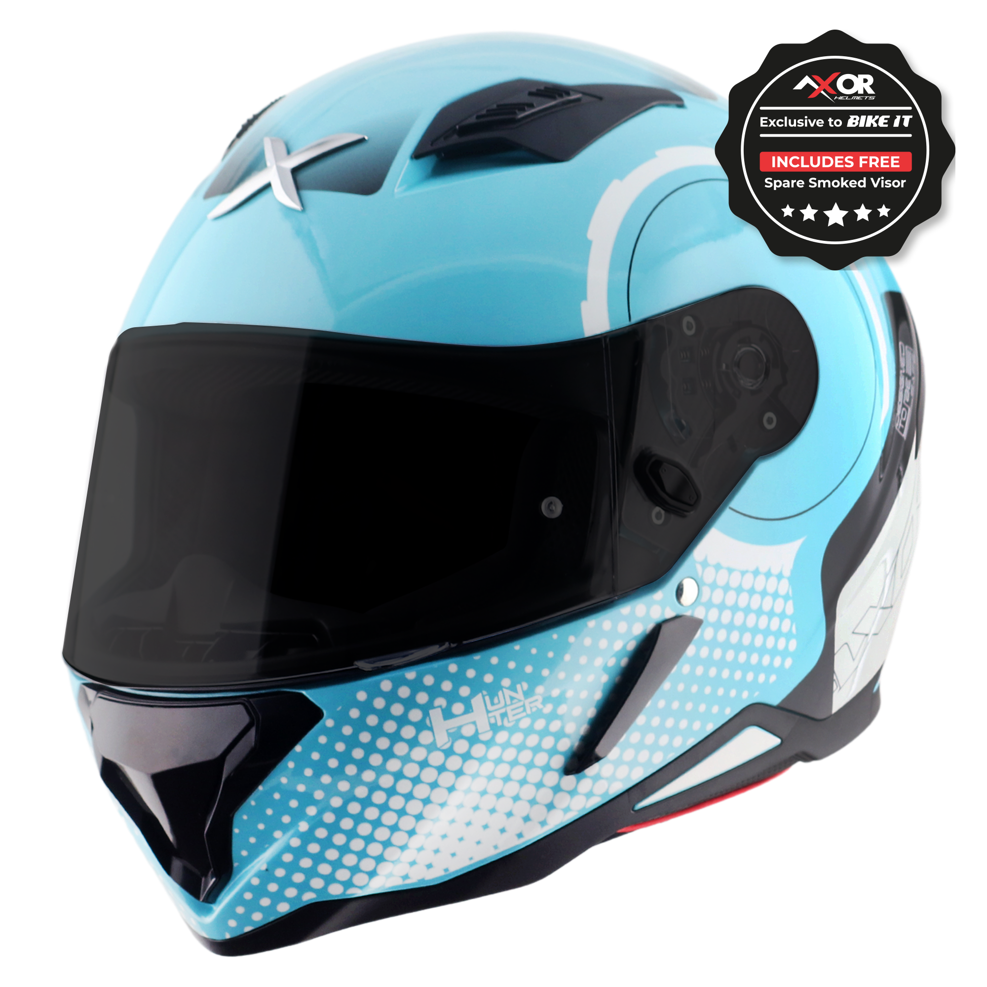 Axor Hunter SH890 Full Face Helmet - Spear Blue White Gloss
