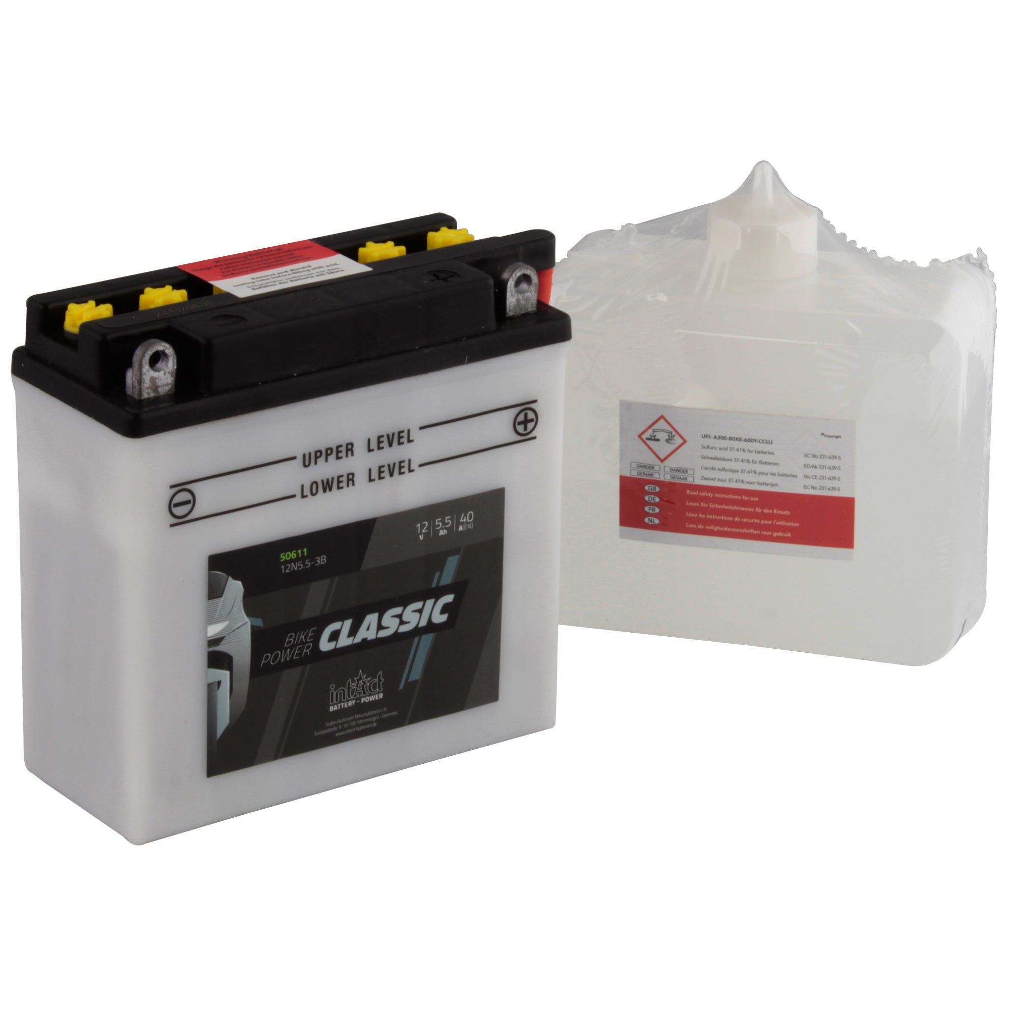 intAct 12N5.5-3B Classic Motorcycle Bike-Power Battery With Acid Pack