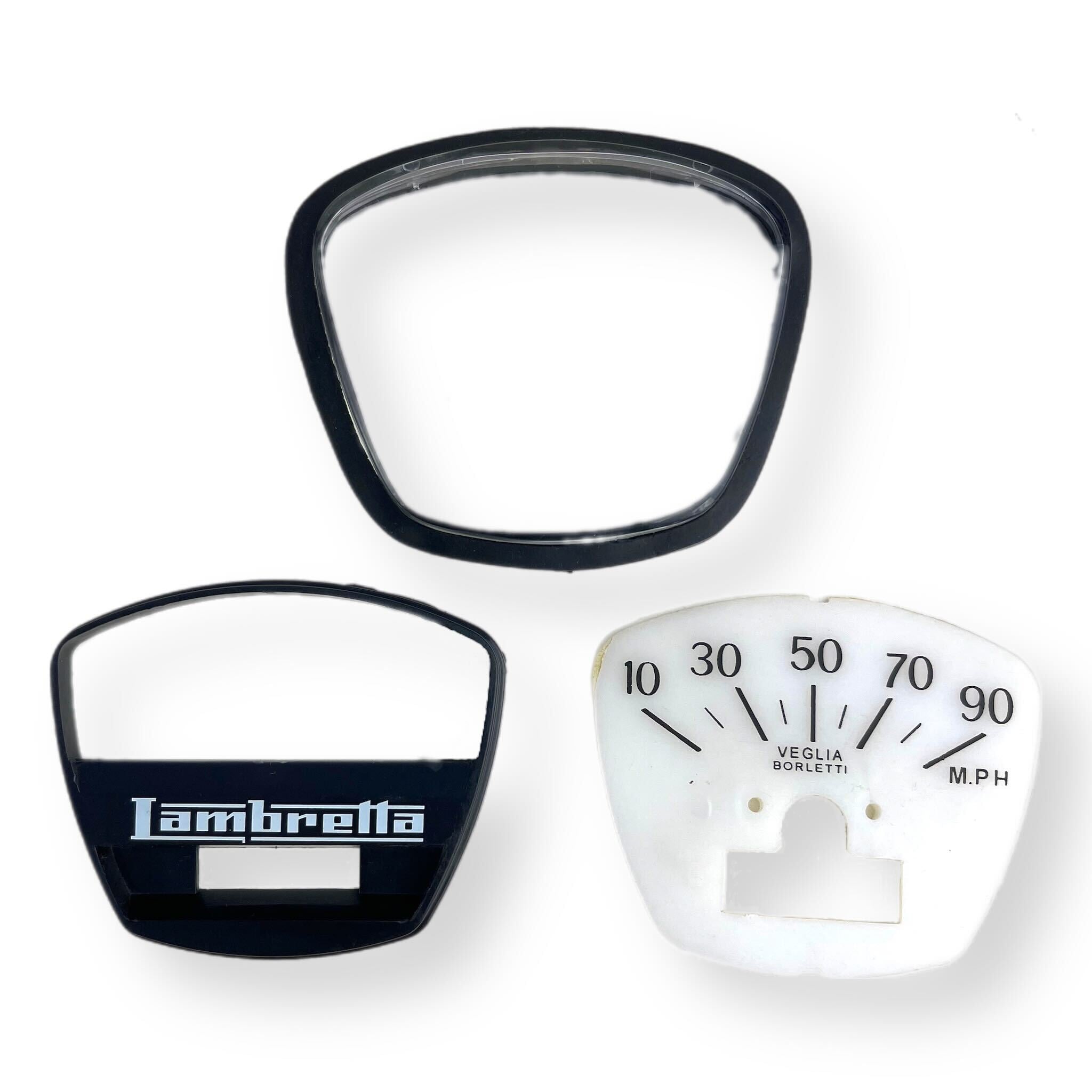 Lambretta GP DL 90 MPH Speedometer Lens and Insert Kit - Black Face